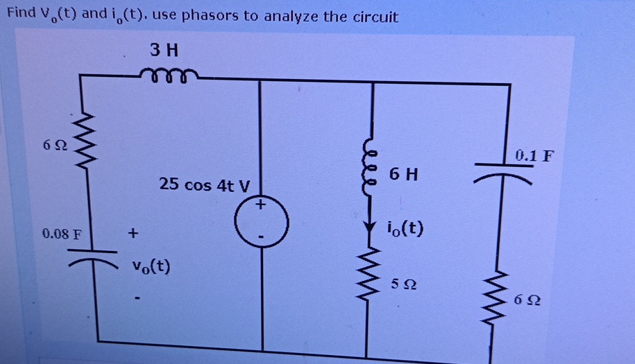 Solved Find V0(t) ﻿and i0(t). ﻿use phasors to analyze the | Chegg.com