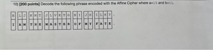 10) [200 points] Decode the following phrase encoded | Chegg.com