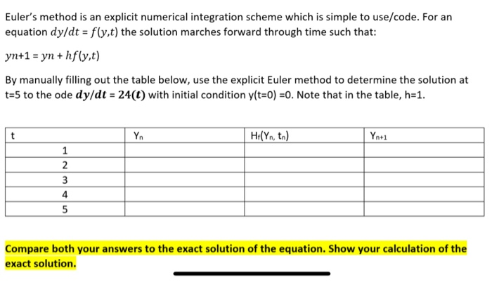 Solved Eulers Method Is An Explicit Numerical Integration