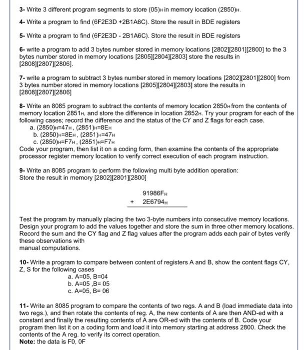 Solved 3- Write 3 different program segments to store (05)# | Chegg.com