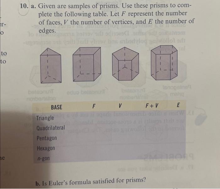 Solved a. Given are samples of prisms. Use these prisms to | Chegg.com