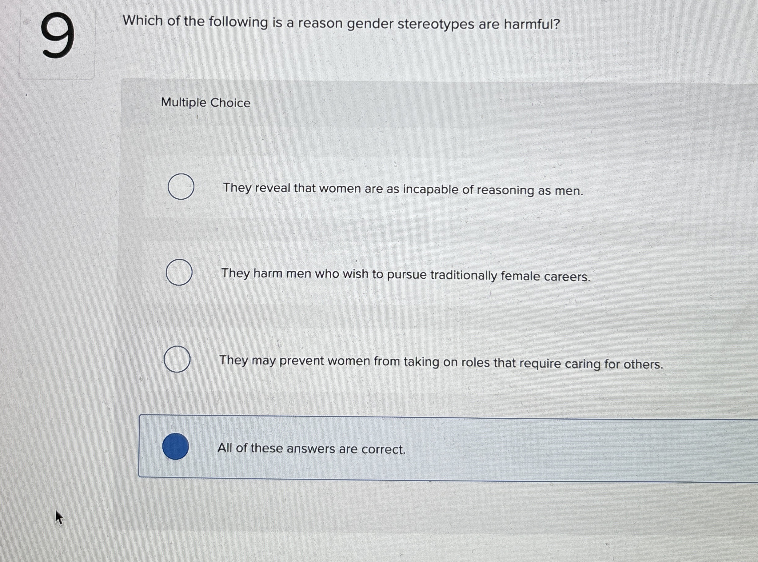 Solved 9Which of the following is a reason gender | Chegg.com