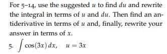 Solved For 5-14, ﻿use the suggested u to ﻿find du ﻿and | Chegg.com