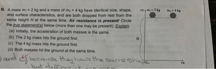 Solved B. A mass m1=2 kg and a mass of m2=4 kg have | Chegg.com