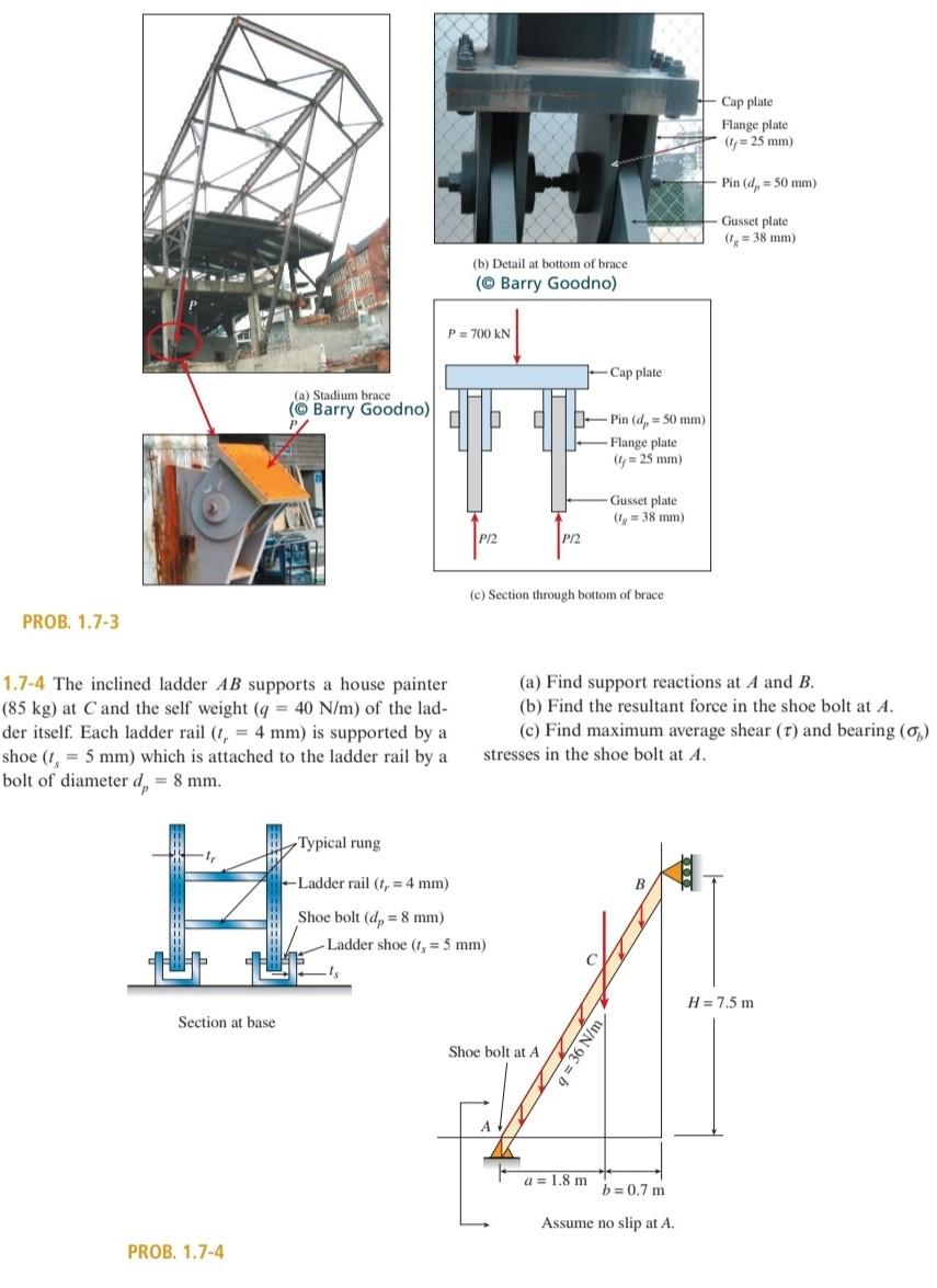 Solved PROB. 1.7-3 1.7-4 The inclined ladder AB supports a | Chegg.com