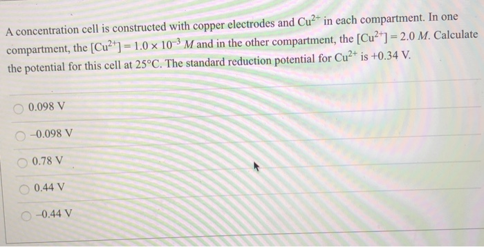 Solved A concentration cell is constructed with copper | Chegg.com
