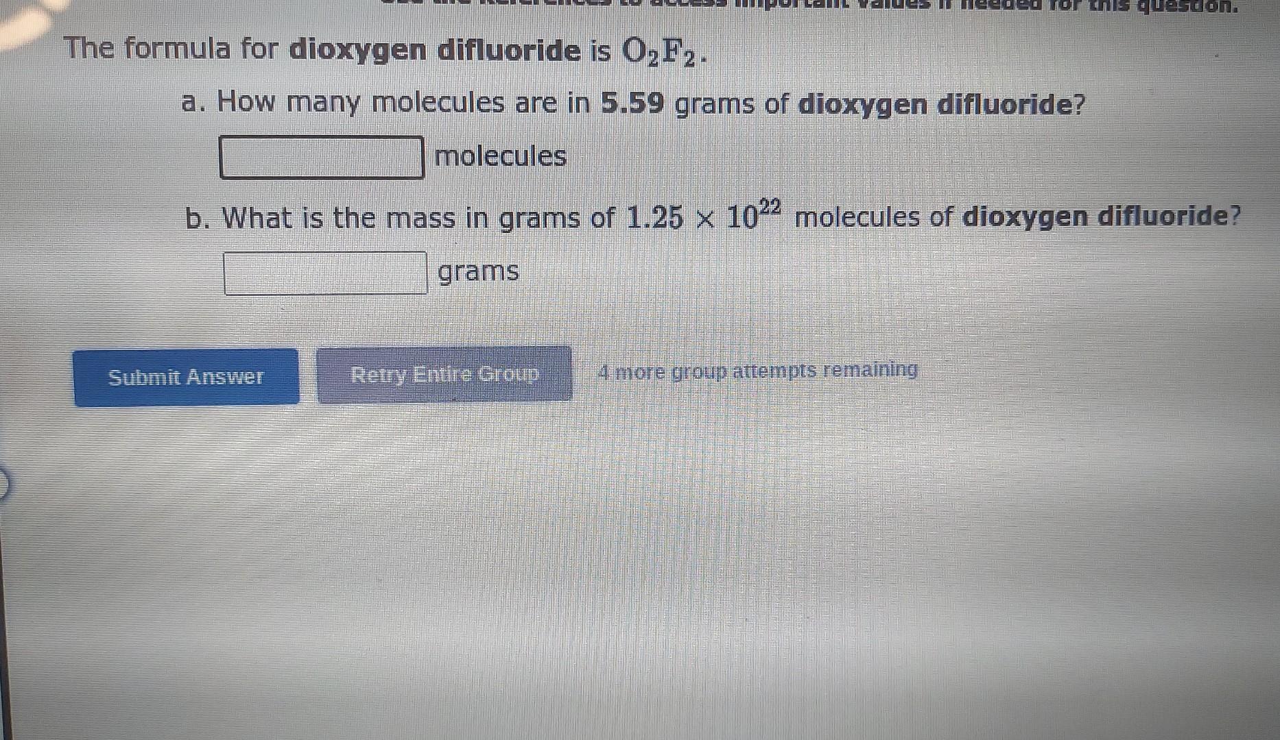 Solved The formula for dioxygen difluoride is O2 F2. a. How | Chegg.com