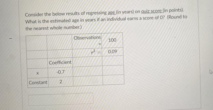 Solved Consider the below results of regressing age (in | Chegg.com