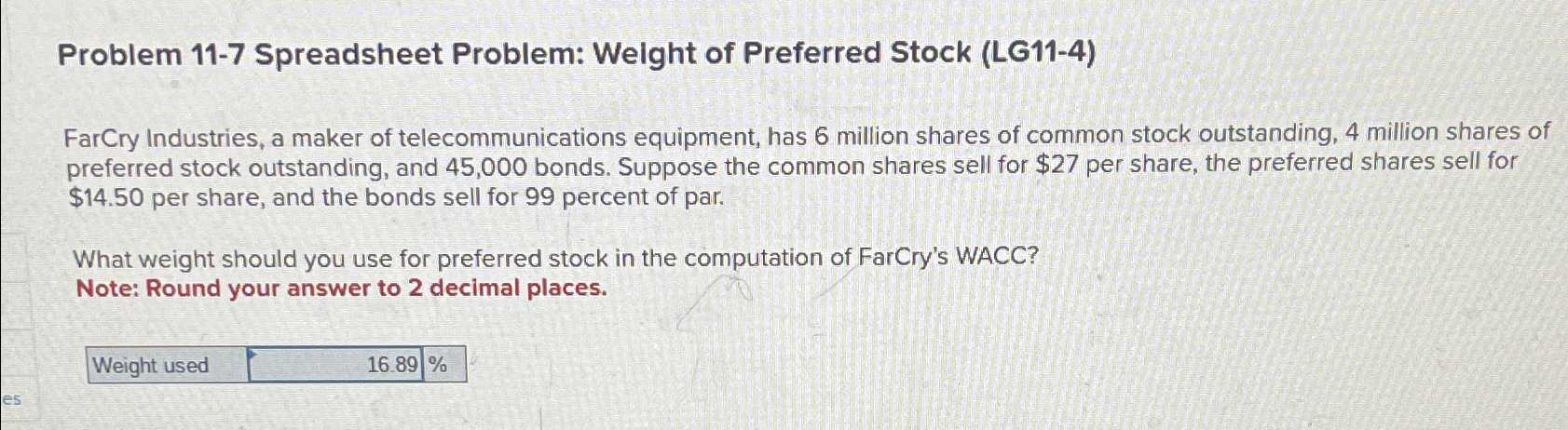 Solved Problem 11-7 ﻿Spreadsheet Problem: Weight of | Chegg.com