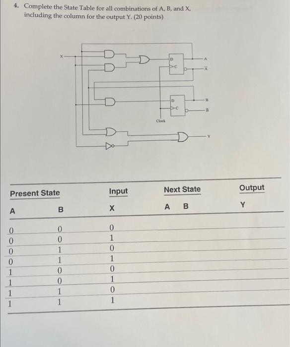 Solved 4. Complete the State Table for all combinations of | Chegg.com