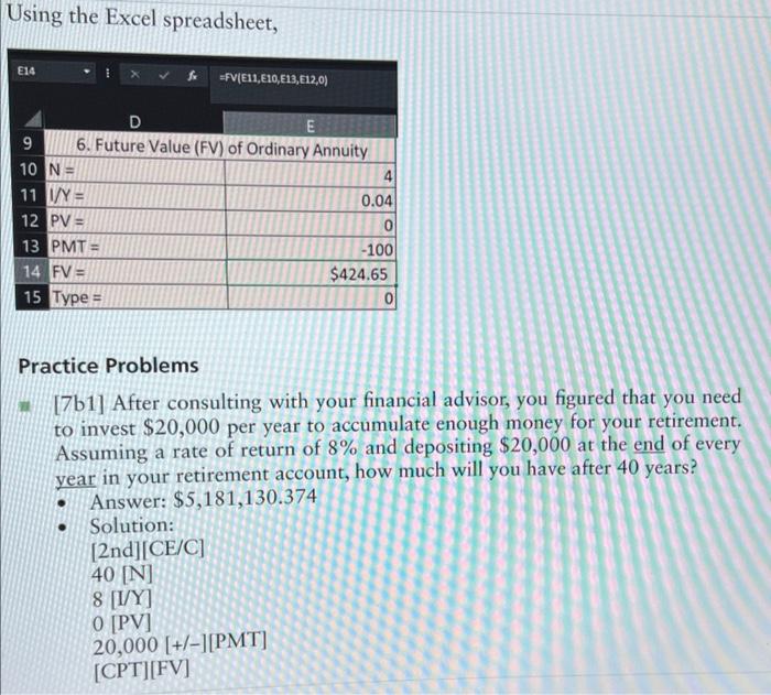 Solved Using the Excel spreadsheet, Practice Problems * | Chegg.com