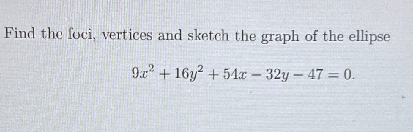 Solved Find the foci, vertices and sketch the graph of the | Chegg.com