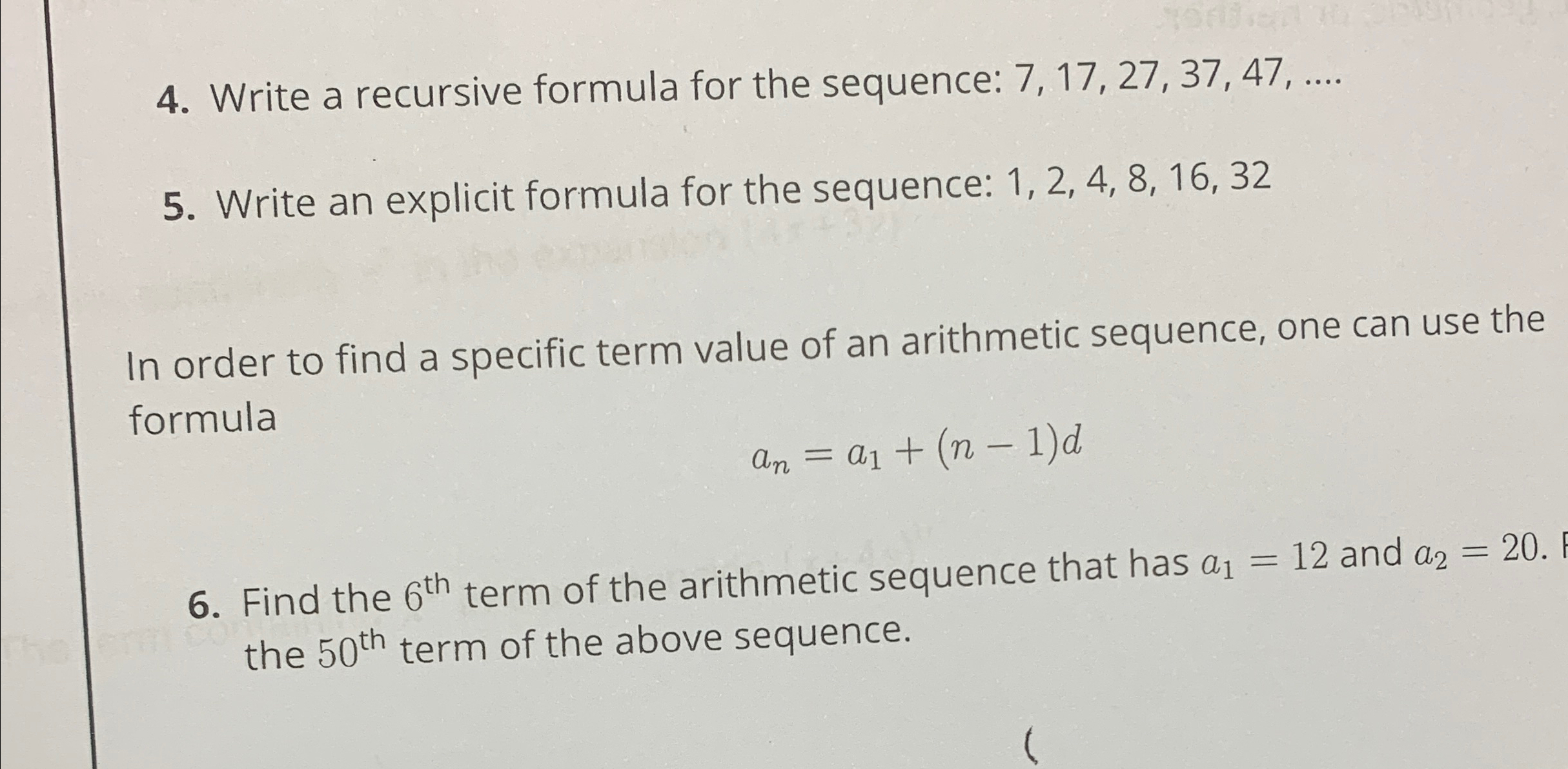 Solved Write a recursive formula for the sequence: | Chegg.com