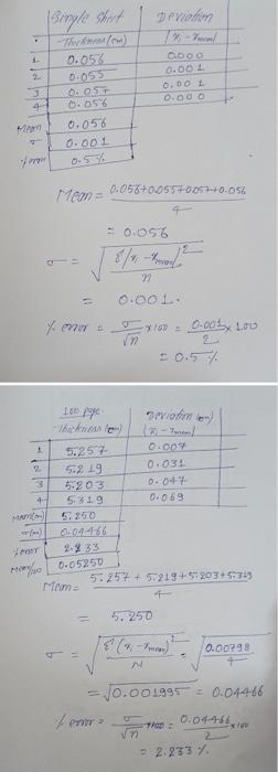 Solved 5. Record the thickness of a single sheet of your | Chegg.com