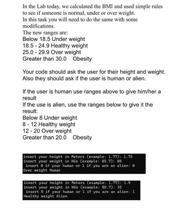 Solved In the Lab today, we calculated the BMI and used | Chegg.com