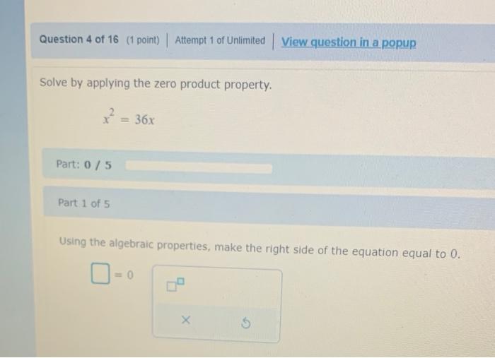 Solved Solve by applying the zero product property. x2=36x | Chegg.com