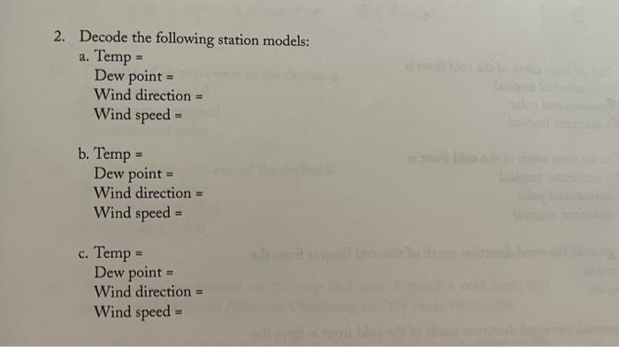 Solved 2. Decode the following station models: a. Temp = Dew | Chegg.com
