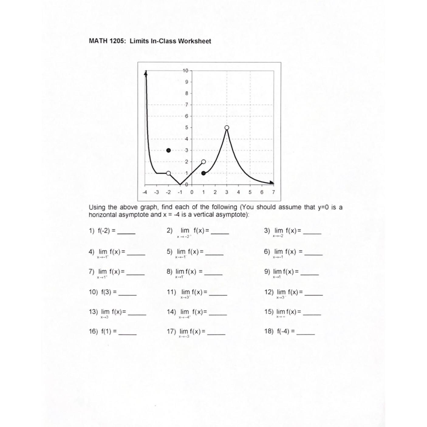 Solved MATH 1205: Limits In-Class | Chegg.com