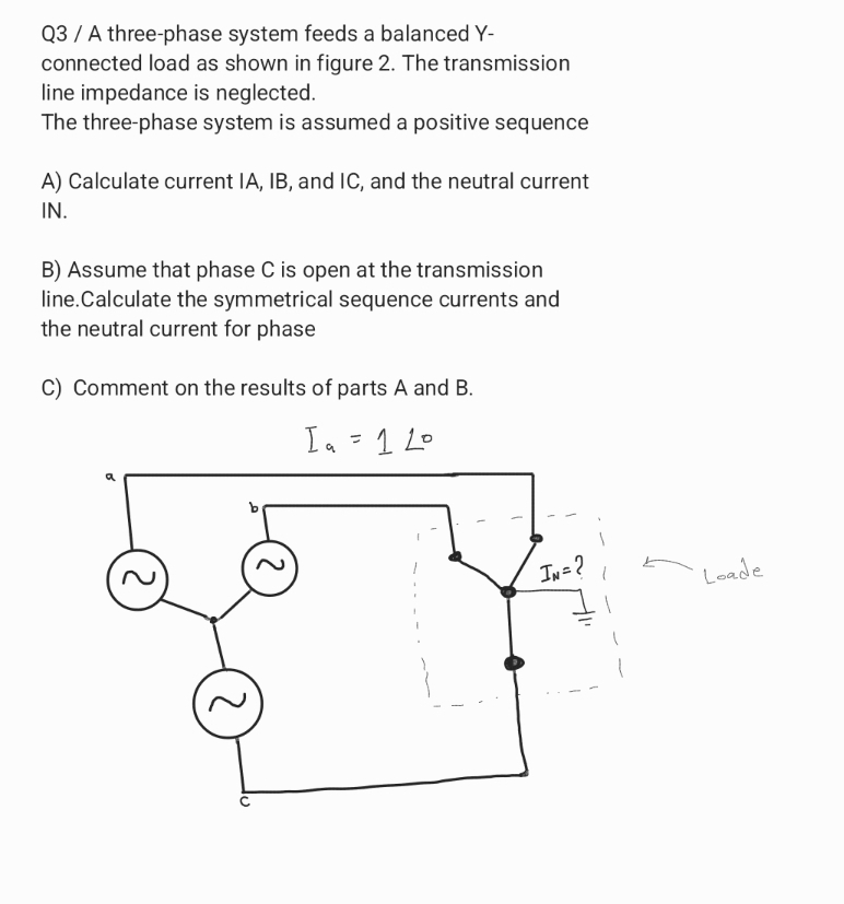 Solved Q3 / ﻿A three-phase system feeds a balanced Y | Chegg.com