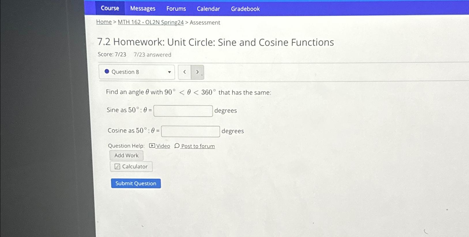 Solved MessagesForumsCalendarGradebookHome > ﻿MTH 162 - | Chegg.com