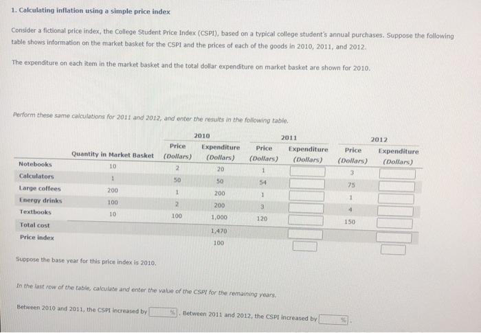 Solved 1. Calculating inflation using a simple price index | Chegg.com