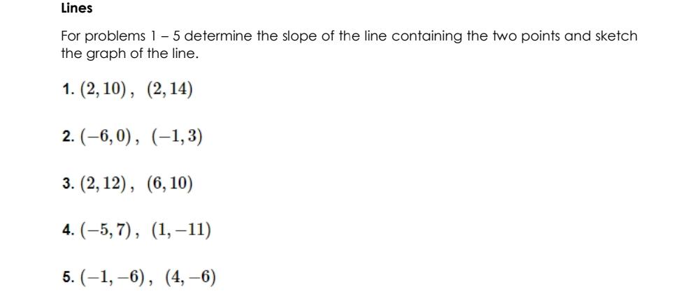 Solved LinesFor problems 1- 5 ﻿determine the slope of the | Chegg.com