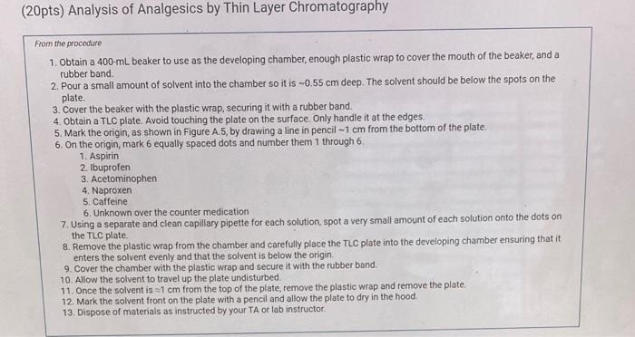 Solved (20pts) Analysis of Analgesics by Thin Layer | Chegg.com