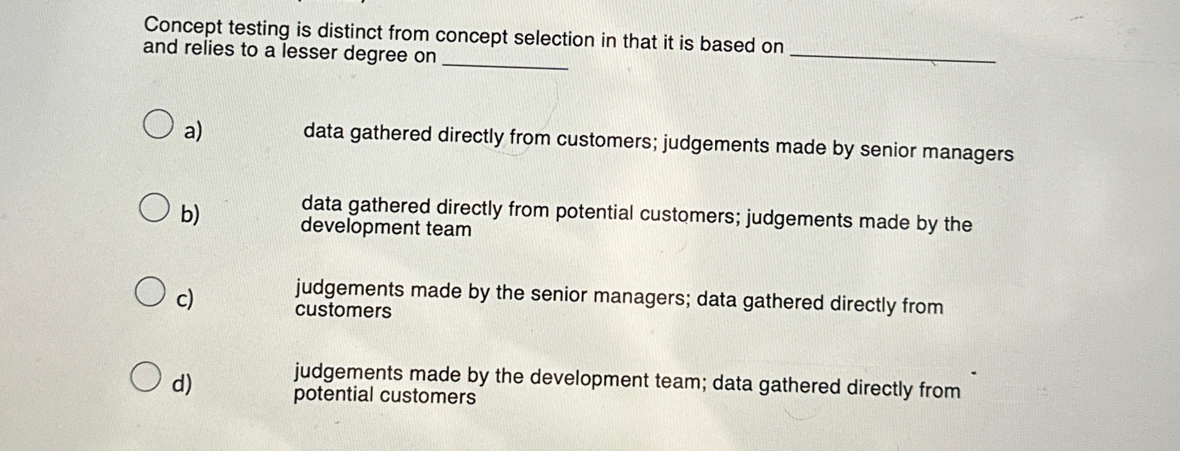 Solved Concept testing is distinct from concept selection in | Chegg.com