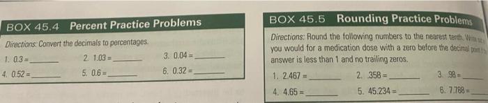 Solved BOX 45.4 Percent Practice Problems Directions: | Chegg.com