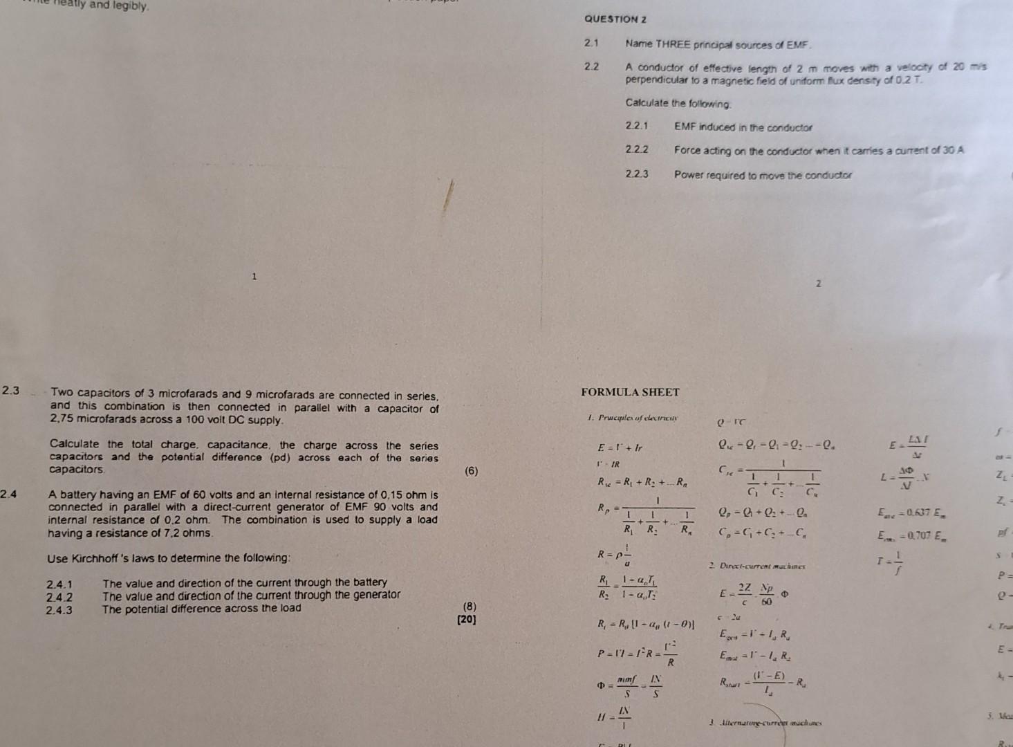Solved QUESTION 2 2.1 Name THREE principal sources of EMF. | Chegg.com