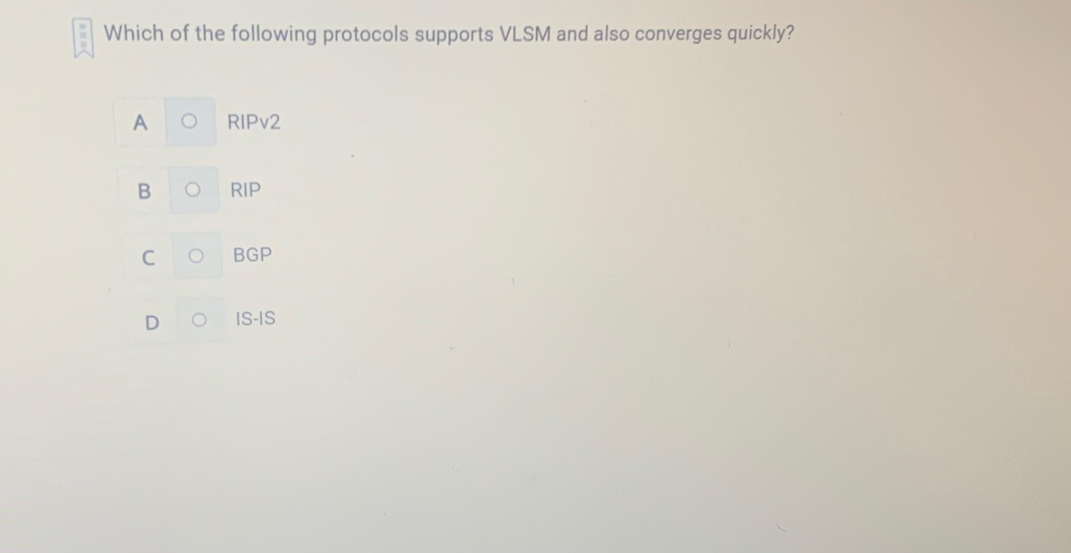 Solved Which of the following protocols supports VLSM and | Chegg.com