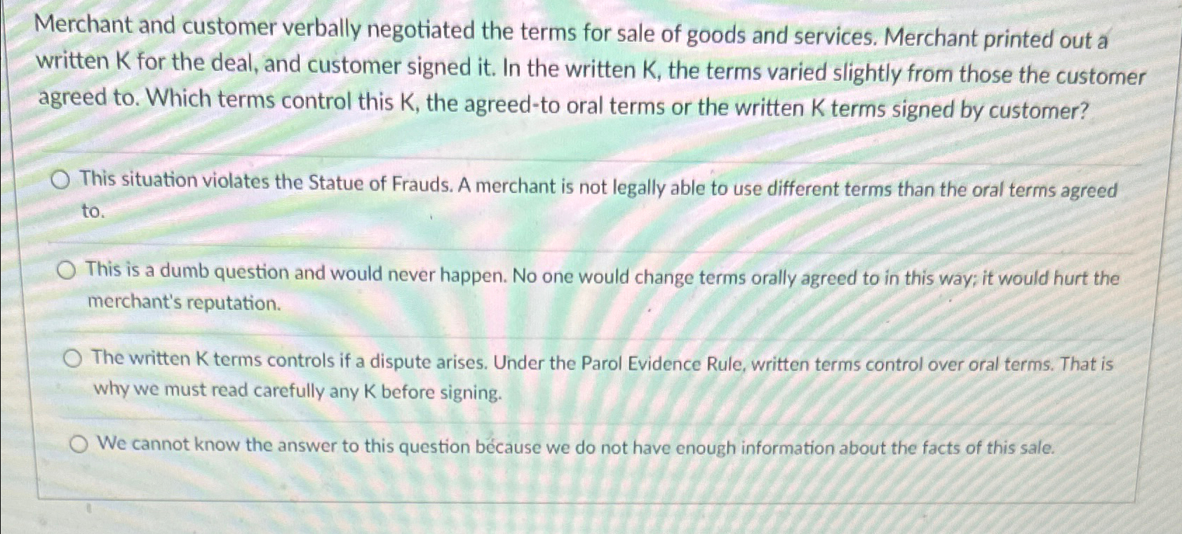 Solved Merchant and customer verbally negotiated the terms | Chegg.com Solved Merchant and customer verbally negotiated the terms | Chegg.com
