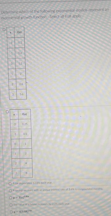 Solved Determine which of the following exponential models | Chegg.com
