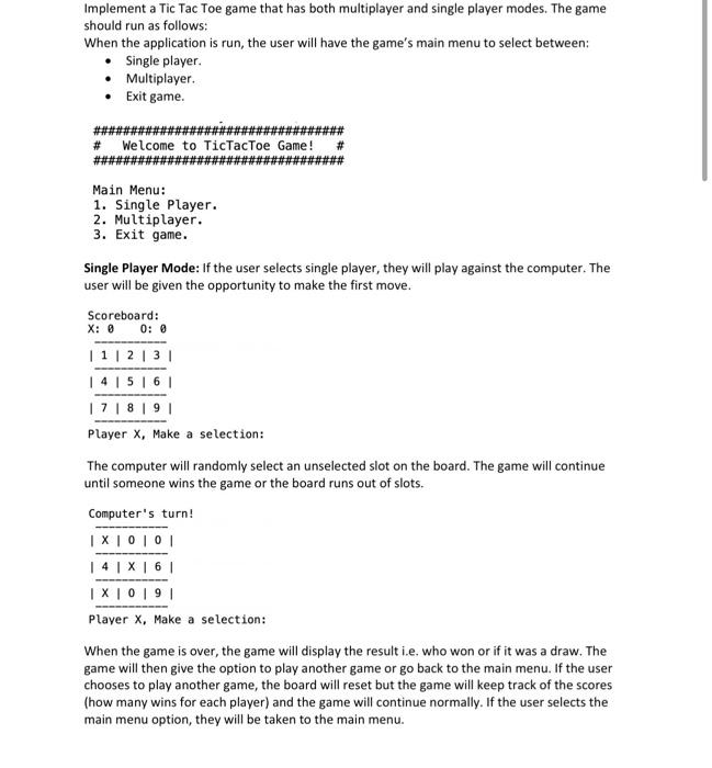 Solved Implement a Tic Tac Toe game that has both | Chegg.com