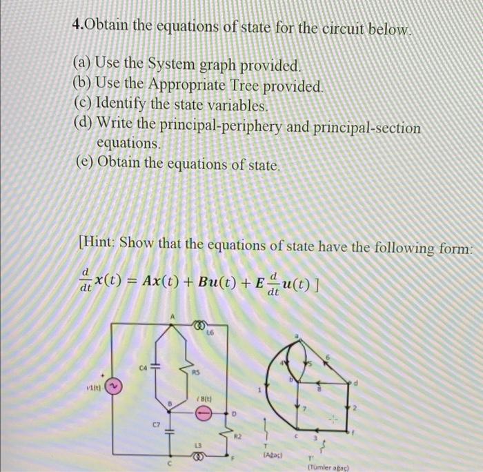 Solved 4.Obtain the equations of state for the circuit | Chegg.com