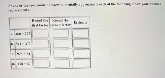Solved Round Or Use Compatible Numbers To Mentally Chegg