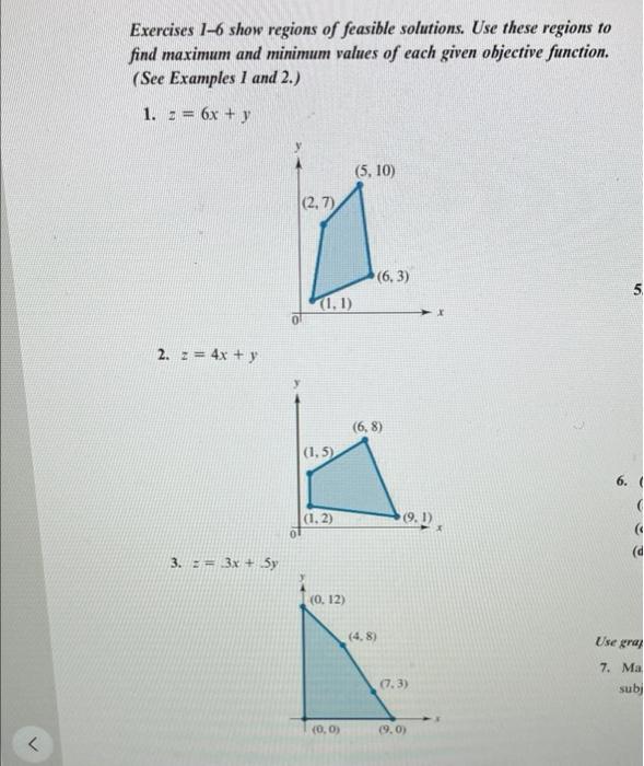 Solved Exercises 1-6 show regions of feasible solutions. Use | Chegg.com