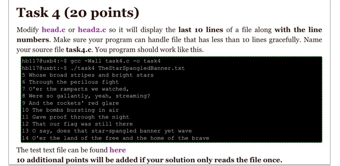 Solved Task 4 (20 points) Modify head.c or head2.c so it | Chegg.com