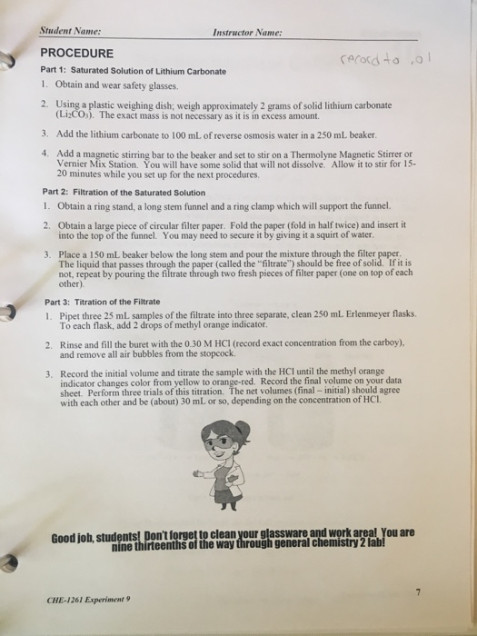 Solved Student Name: Instructor Name: CALCULATIONS: Part 3: | Chegg.com