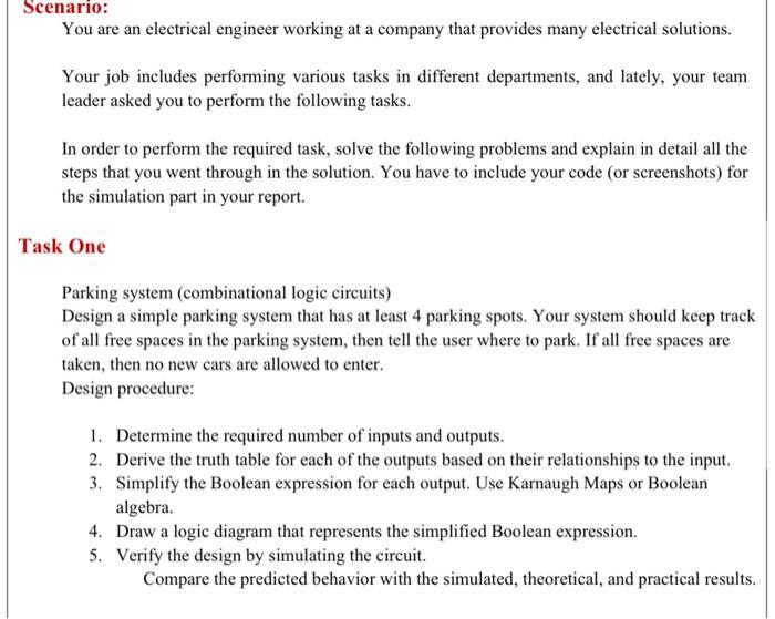 Solved Scenario: You are an electrical engineer working at a | Chegg.com