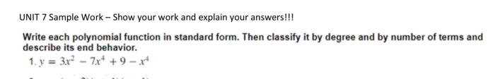Solved UNIT 7 Sample Work - Show your work and explain your | Chegg.com