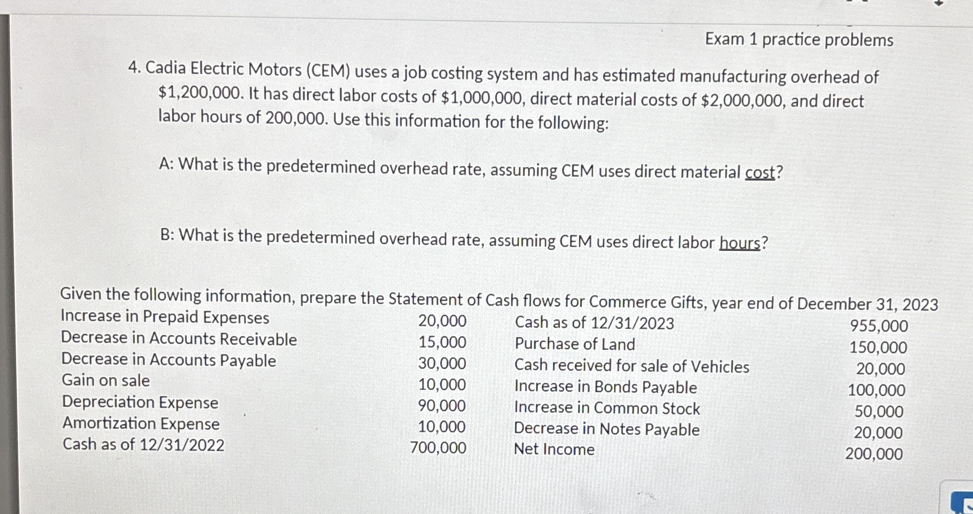Solved Exam 1 ﻿practice problems4. ﻿Cadia Electric Motors | Chegg.com