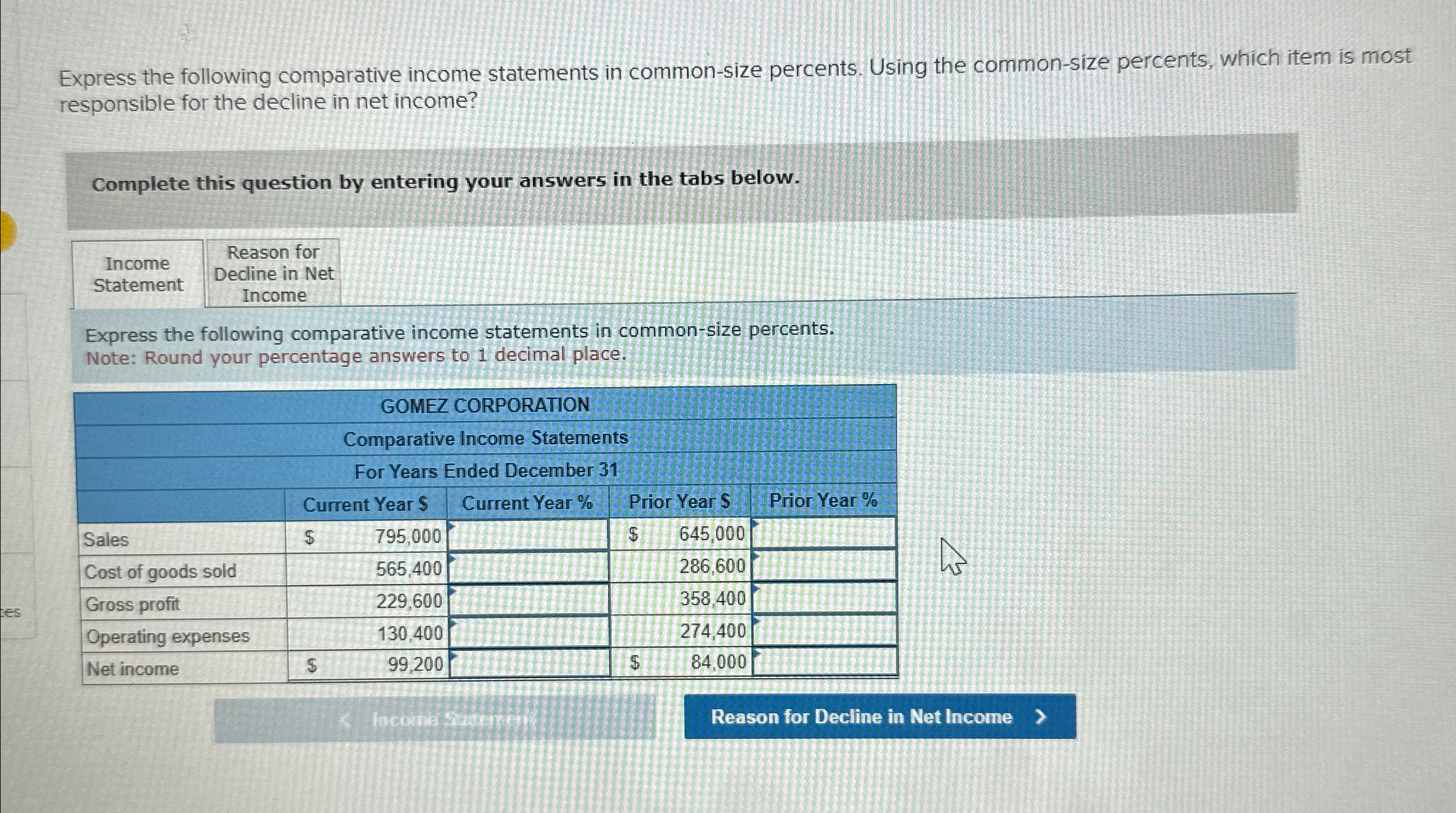 Solved Express the following comparative income statements | Chegg.com