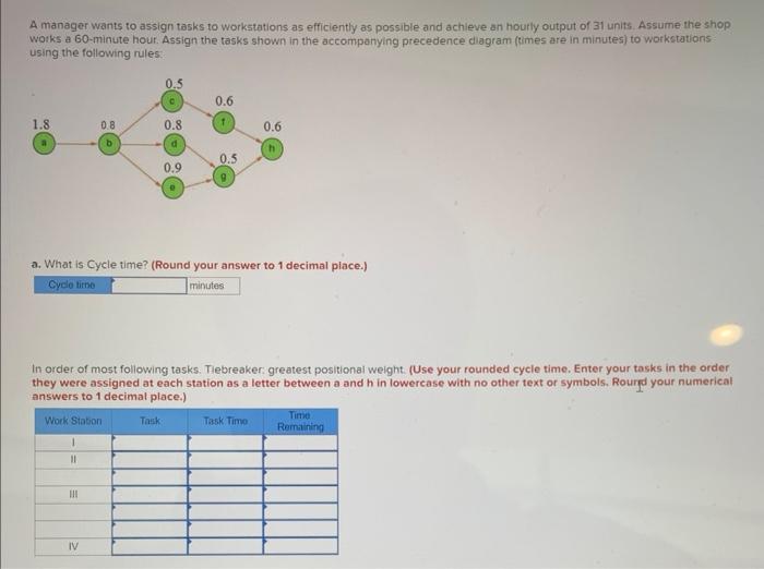 Solved A manager wants to assign tasks to workstations as | Chegg.com