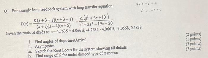 Solved Q1 For a single loop feedback system with loop | Chegg.com