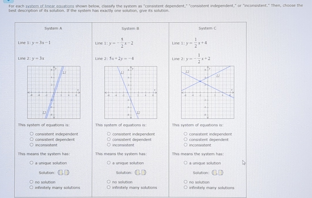 Solved For each system of linear equations shown below, | Chegg.com