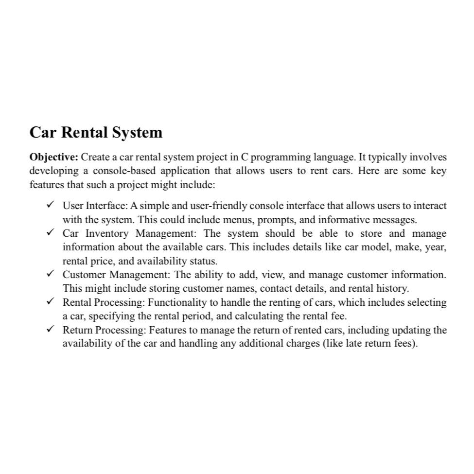 Solved Car Rental SystemObjective: Create a car rental | Chegg.com