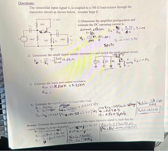 Solved Questions: The sinusoidal input signal v, is coupled | Chegg.com
