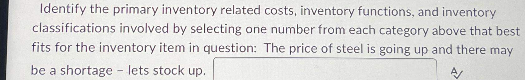 Solved Identify the primary inventory related costs, | Chegg.com
