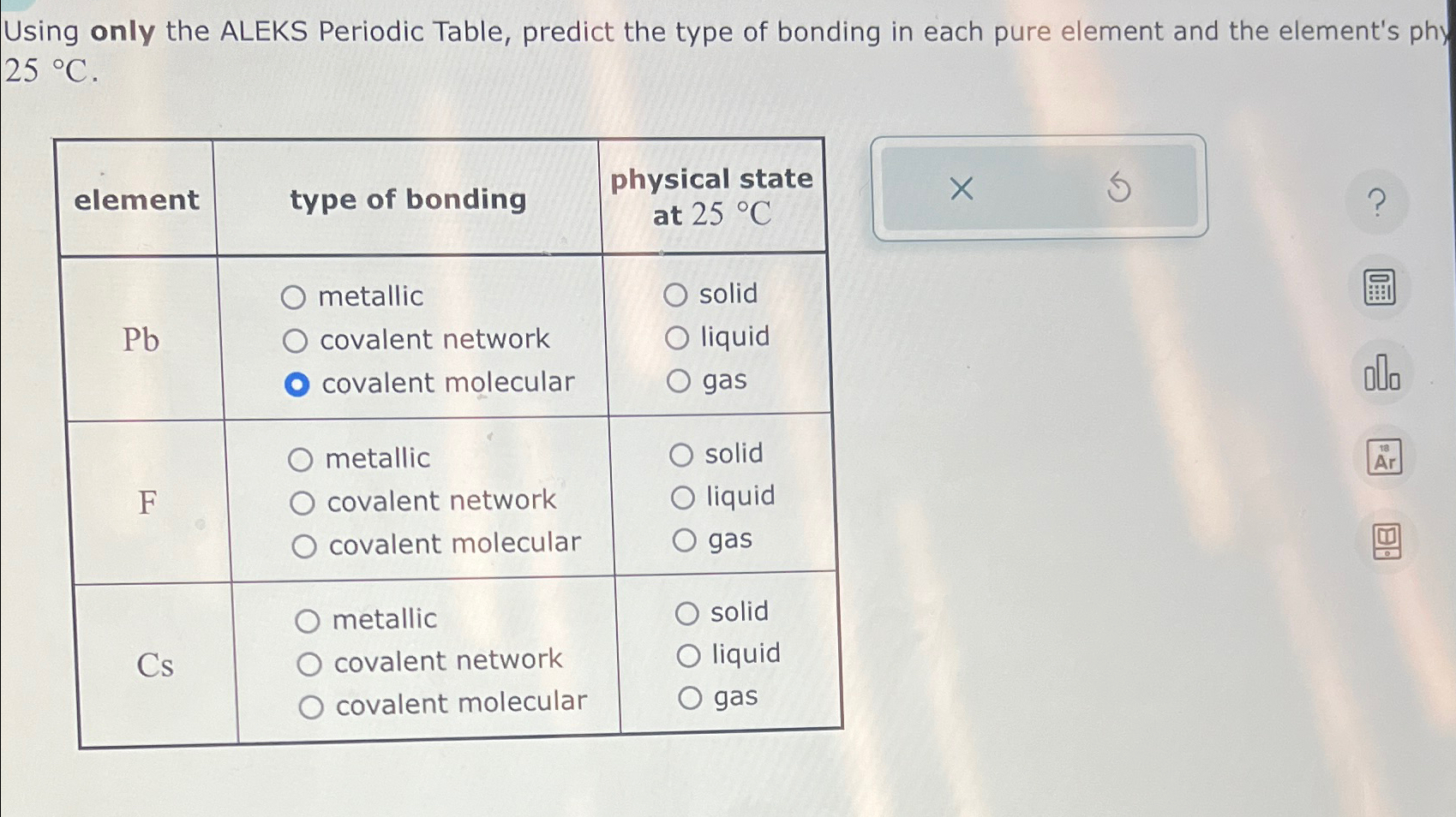 Solved Using only the ALEKS Periodic Table, predict the type | Chegg.com